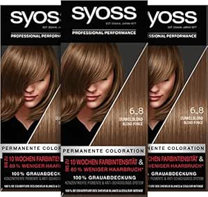Syoss Color Coloration 6_8 Dunkelblond Stufe 3 (3 x 115 ml), permanente Haarfarbe für bis zu 10 ...