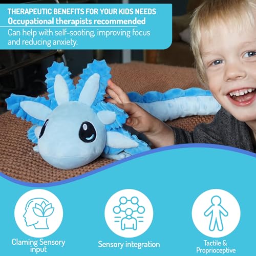 Snapklik.com : SENSORY4U Axolotl Weighted Plush Stuffed Animal Blue