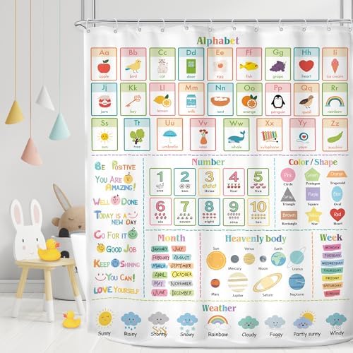 Amazon.com: Raymall Alphabet Shower Curtain Kids Educational Cute ...