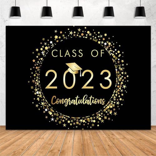 Amazon.com : MEHOFOND Black and Gold Class of 2023 Graduation Backdrop ...