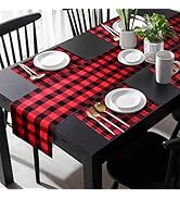 Amazon.com: RNOONY Buffalo Plaid Table Runner 14x108 Inch Red & Black ...