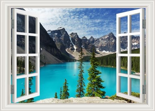 Amazon.com: Fake Window Wall Decal Mountains Lake View Faux Window ...
