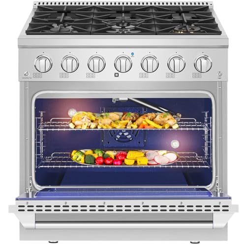 Empava 36" 5.2 cu. ft. Pro-Style Slide-In Single Oven Gas Range with 6 ...