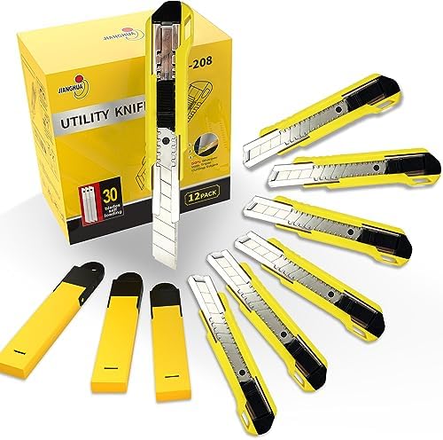 JIANGHUA 12-Pack Utility Knife, Box Cutter Retractable Razor Knife with ...