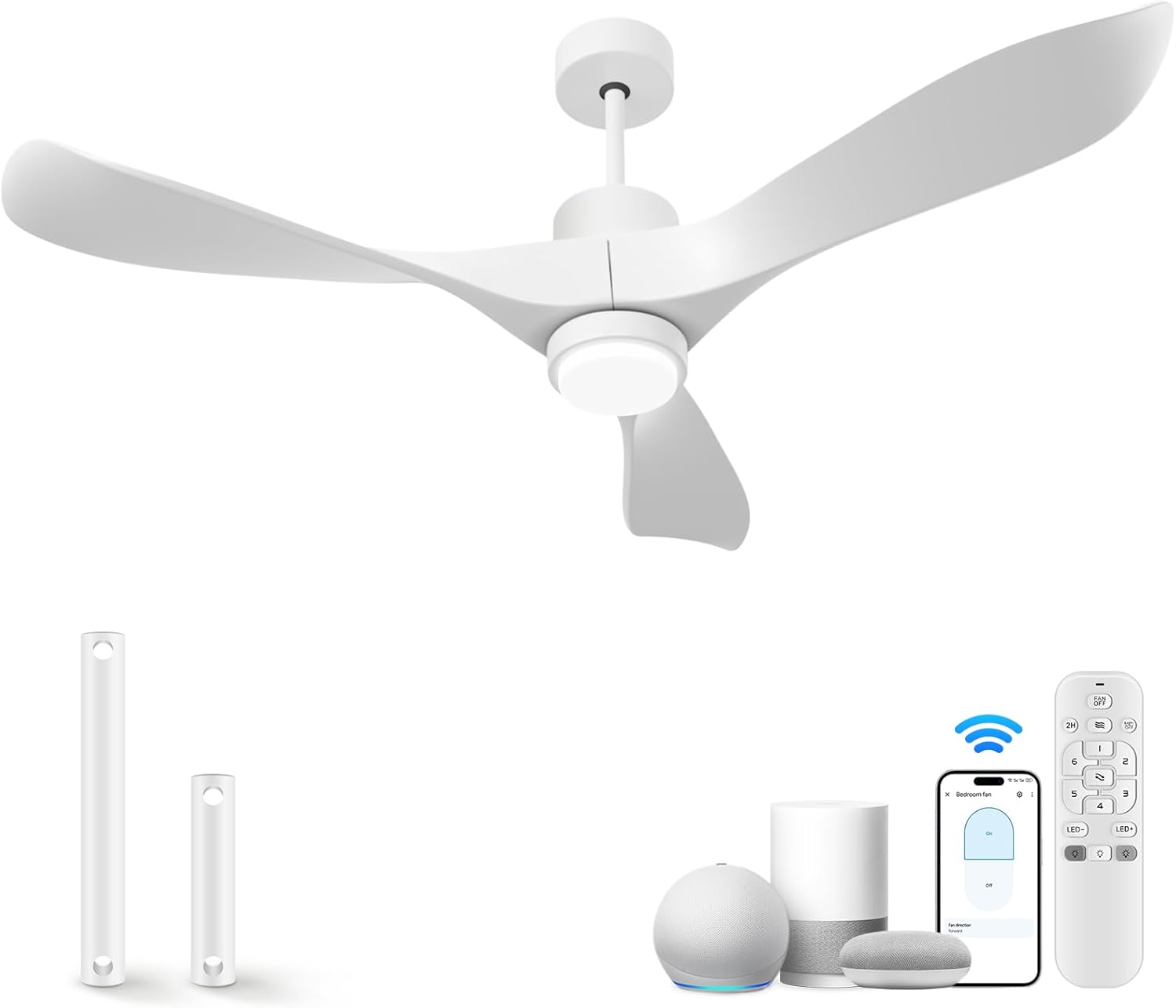 42"White Smart Ceiling Fan,Ceiling Fans with Lights and Remote with ...