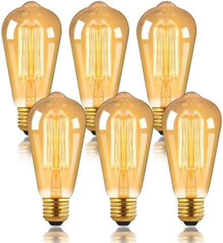 6 Pack Dimmable ST64 Vintage Edison Bulb, E27 Screw Filament Bulb Amber ...