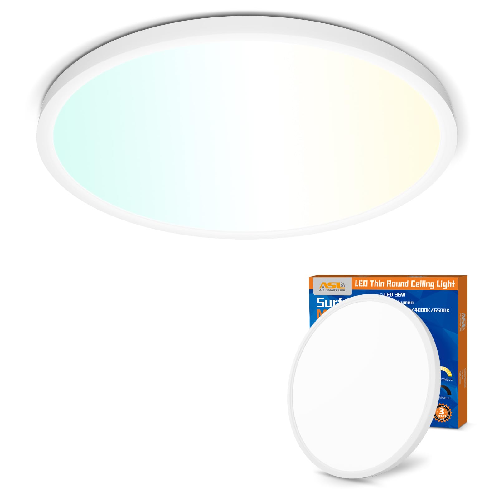 Allsmartlife LED Flush Mount Ceiling Light Fixture 1-Pack, 18 inch 36W ...