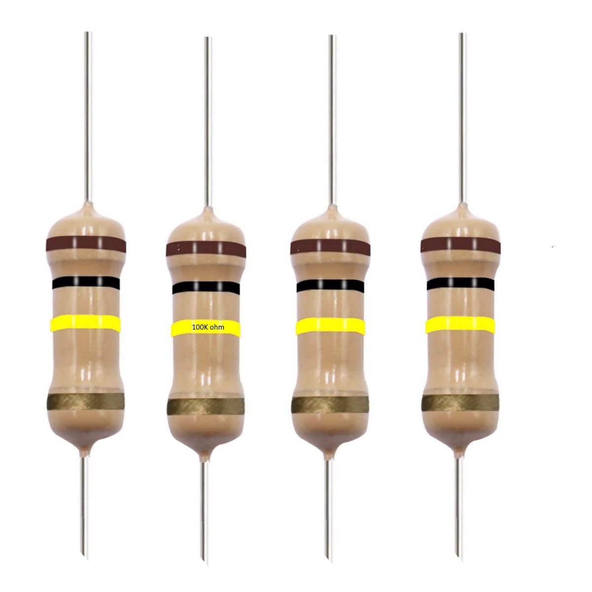 California JOS 100K Ohm Carbon Film Single Fixed Resistor 1/4 W (0.25 ...