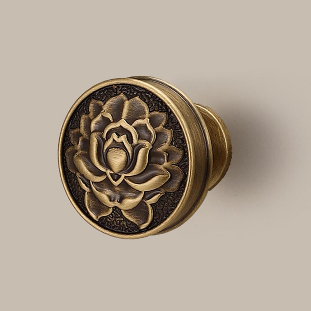 Brass Drawer Cabinet Knobs Vintage Brass Lotus Black and Brushed-Gold ...