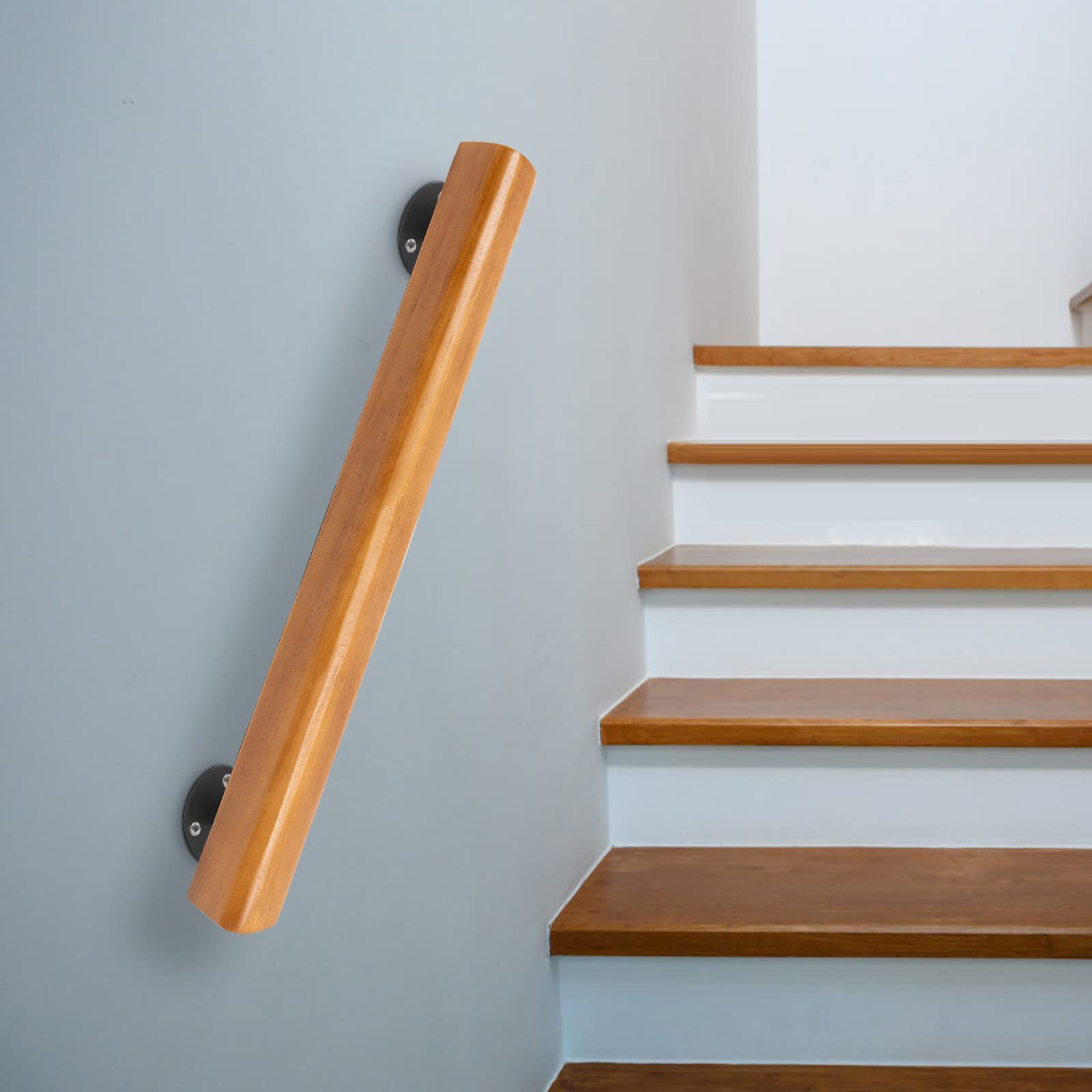 DYNAMI 2ft Wood Handrails for Indoor Stairs, Wall Mount Stair Handrails ...
