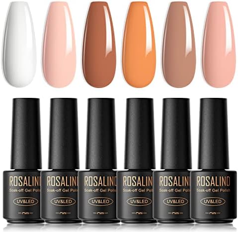Amazon.com : ROSALIND 6Pcs Gel Nail Polish Set, Orange Brown Polish Set ...