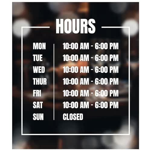 Amazon.com: Customizable Storefront Business Hours Decal - Vinyl Window ...
