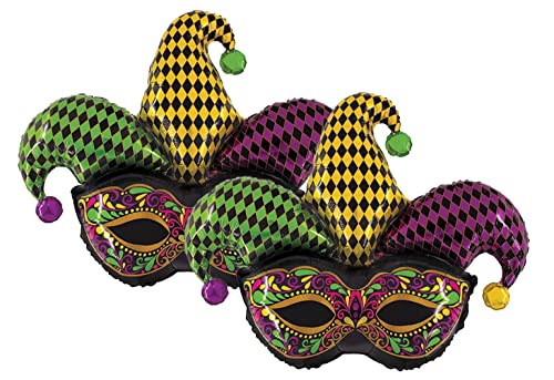 Ignite the Celebration with Set of 2 Mardi Gras Jester Mask 45" Foil ...