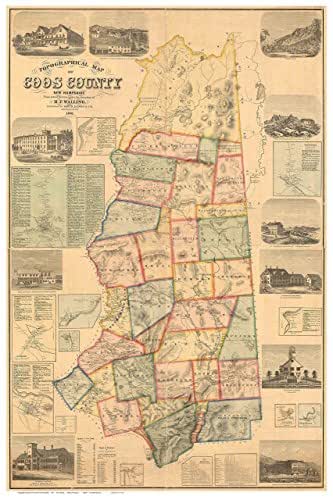 Amazon.com: Coos County NH 1861 Map Wall Map with Homeowner Names New ...