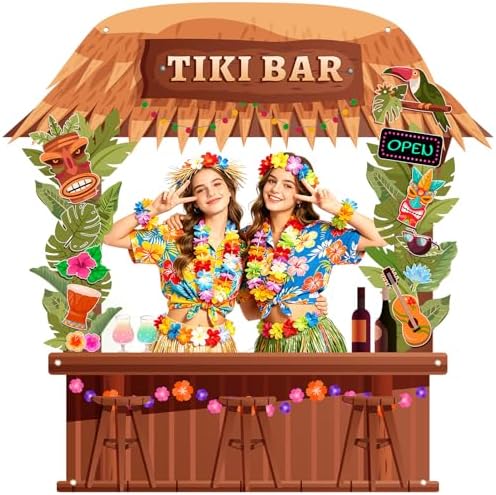 Amazon.com: TEASIK Tiki Bar Decorations Banner - Hawaiian Luau Party ...