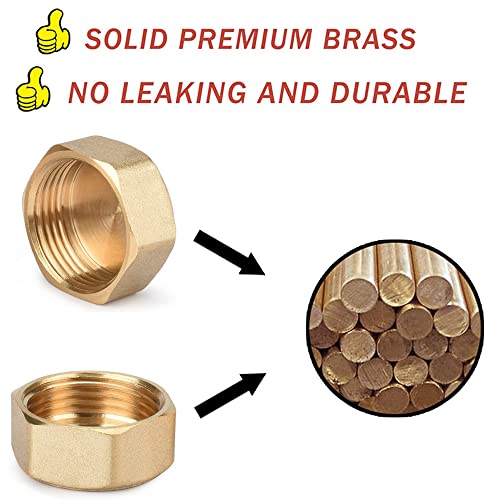 Pack of 6 3/4 Inch Brass Cap Internal Thread Hose Caps Hexagonal Drain ...