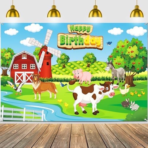 Amazon.com: Unibday Happy Birthday Banner,Farm Barn Backdrop for Happy ...