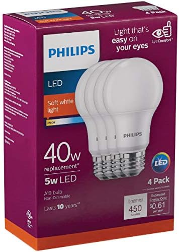 Philips 40W LED A19 2700K - Pack of 4 - Amazon.com