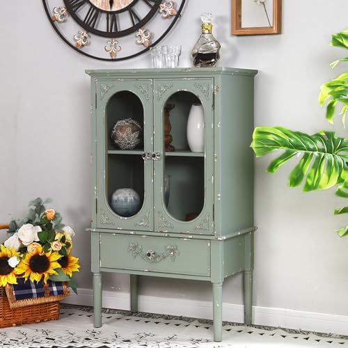 Amazon.com: MAISON ARTS 42" Tall Accent Cabinet with 2 Glass Doors & 1 ...