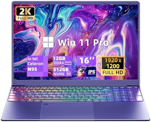 Amazon.com: 16 Inch Purple Laptop Computer 12G LPDDR5 RAM 512GB NVMe ...