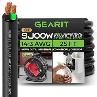 GearIT 14/3 14 AWG Portable Power Cable (25 Feet - 3 Conductor) SJOOW ...