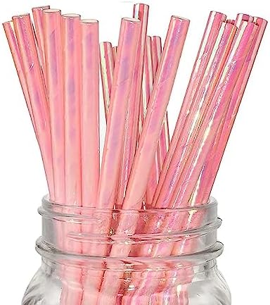 Amazon.com: Pink Straws Disposable, 100 Pcs Disposable Paper Straws ...