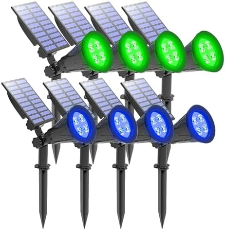 T-SUNUS 8 Pack Green Blue Solar Landscape Spotlight, Solar Lights IP65 ...