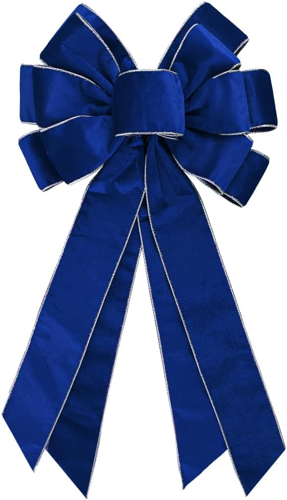 Amazon.com: Vintage Blue Wreath Bow - 20x11in Sliver Edged Blue Velvet ...