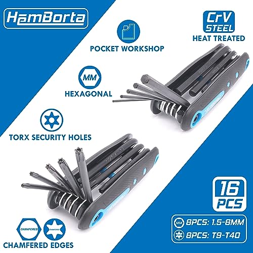 HemBorta Folding Allen Key Set & Security Torx Key Set 16pcs, Fold-Up ...