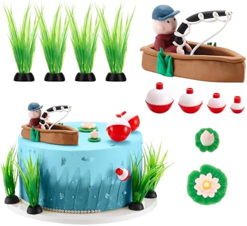 Amazon.com: Simgoing 14 Pcs Fishing Cake Topper Decorations with ...