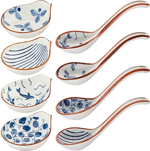 Amazon.com: 4 Porcelain Chinese Soup Spoon and 4 Ceramic Spoon Rest For ...