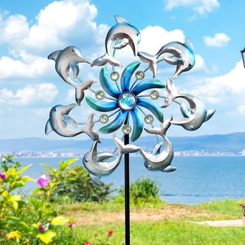 Amazon.com: COOZZYHOUR 39" Dolphin Wind Spinners Metal Windmill Garden ...