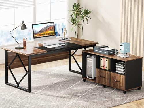 Amazon.com: Tribesigns 63 Inch Executive Desk with File Cabinet, L ...