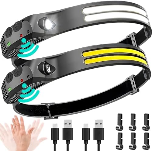 LED Headlamp Rechargeable 2PCS - 230° COB Super Bright Head Lights for ...