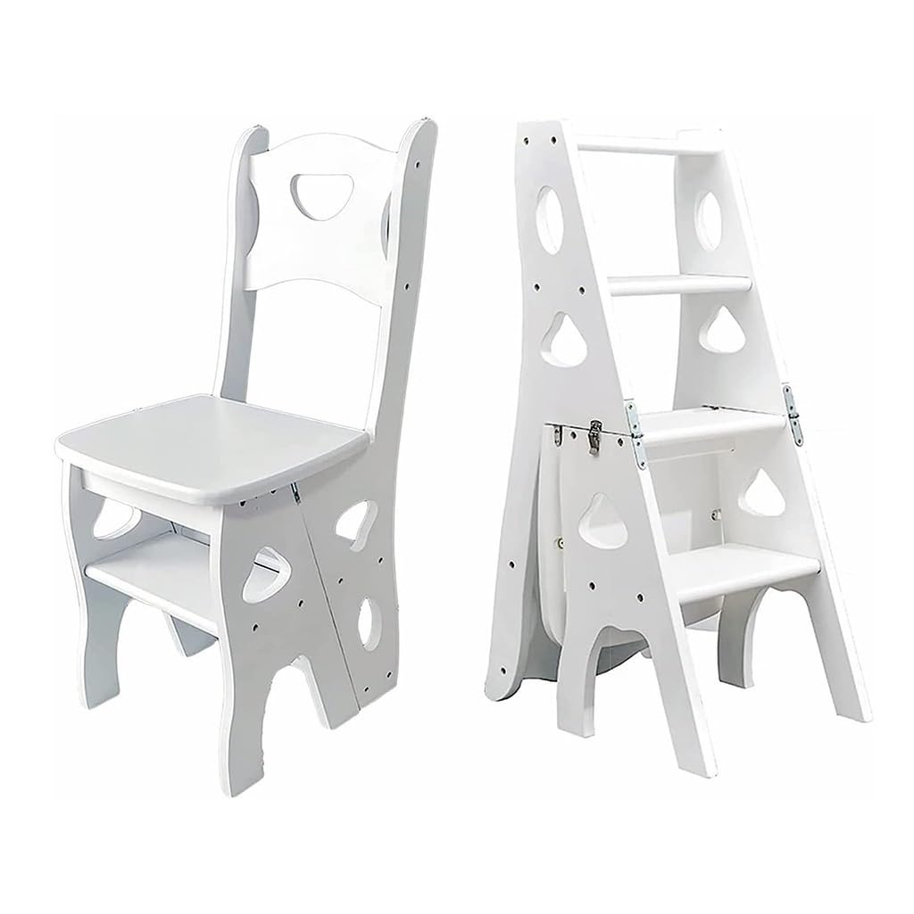 Amazon.com: JQUAL 4 Step Wooden Folding Library Ladder Chair with Seat ...