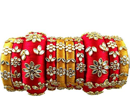 Buy Gold and RED Silk Thread Bangles - 2.6 Size at Amazon.in