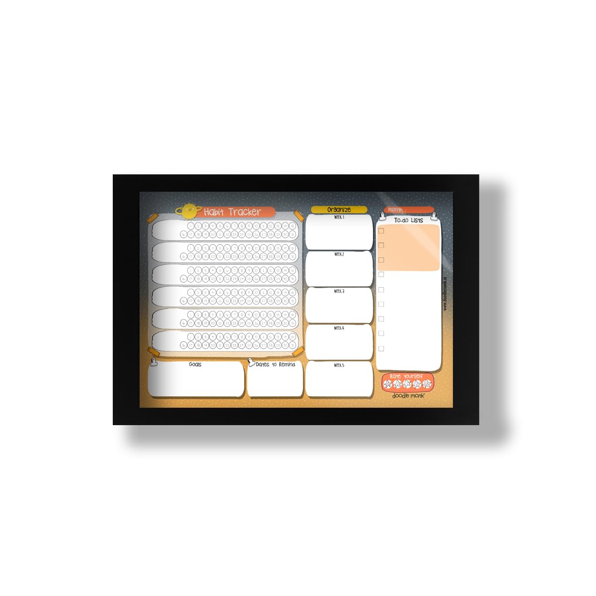 DOODLE MONK -Framed Reusable Tabletop Planner | Planner with Smooth ...