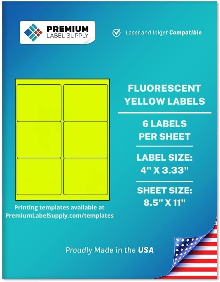 Premium Label Supply Bright Neon Color Fluorescent Stickers - 4" x 3.33 ...