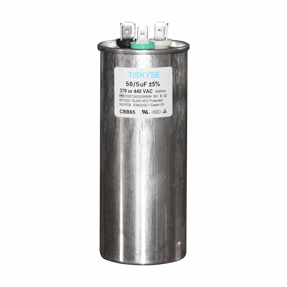 TISKYSE 50+5uF 50/5MFD ±5% 370V/440V CBB65 Dual Run Circular Start Capacitor for AC Motor Run or ...