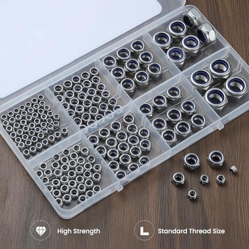 170PCS Metric Lock Nuts Assortment Kit, M3 M4 M5 M6 M8 M10 M12 Nylon ...
