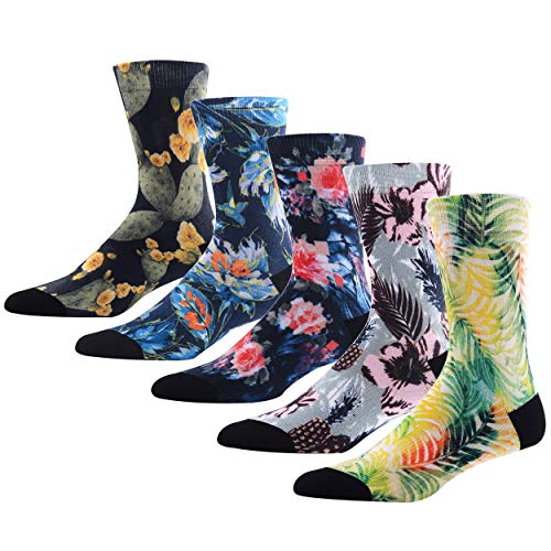 MK MEIKAN Men Novelty Funny Running Socks, Women Flowers Green Leaf Art ...