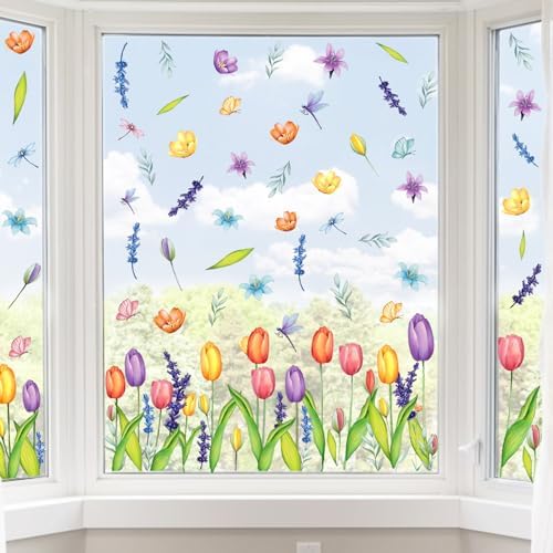 Amazon.com: AKEROCK Spring Window Clings, Colorful Flower Static Window ...