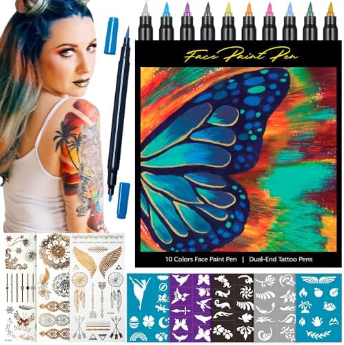 Amazon.com : Temporary Tattoo Markers for Skin - Dual Tip 10 Colors ...