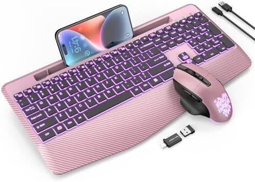 Amazon.com: Wireless Keyboard and Mouse Backlits, Wrist Rest, LED Mouse ...