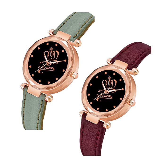 Buy Carnage Princess Dial Pack of 2 Combo Leathers Strap Analog Women ...
