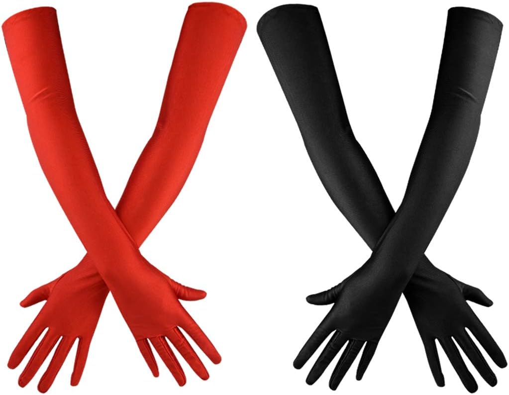 Amazon.com: 2 Pairs Long Spandex Gloves Classic Elbow Length 20 inch ...