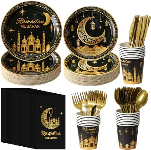 Amazon.com: KatchOn, Eid Mubarak Tableware Set - Serves 25, Pack of 176 ...