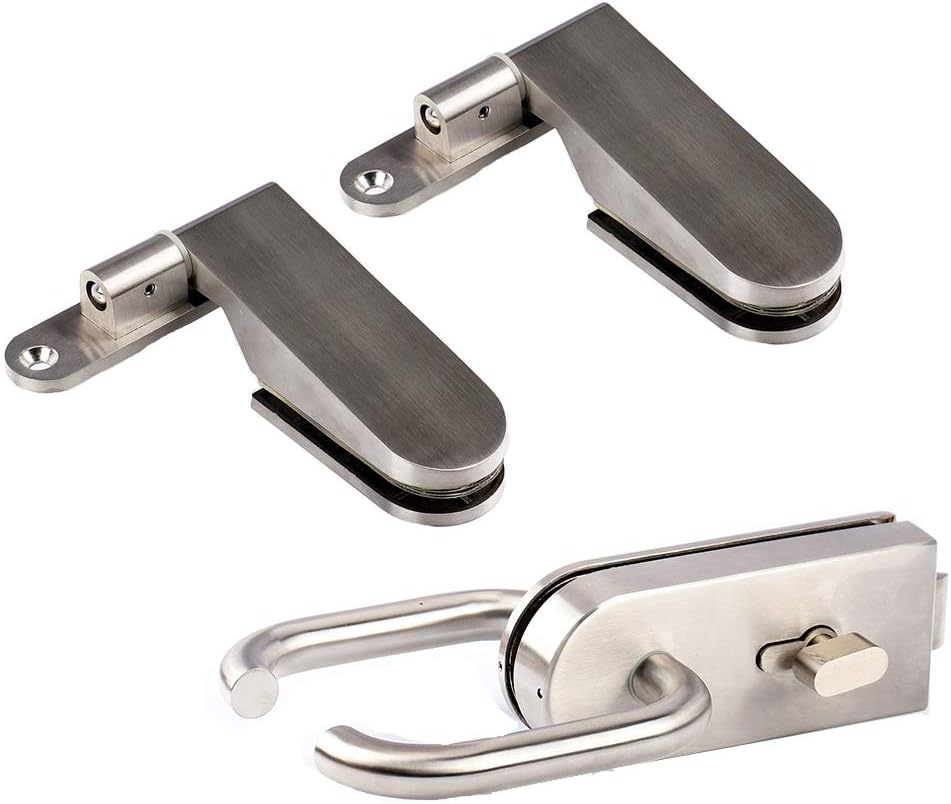 KINMADE Glass Door Hinge and Lock Set Lever Hinge and Patch Lock Set ...