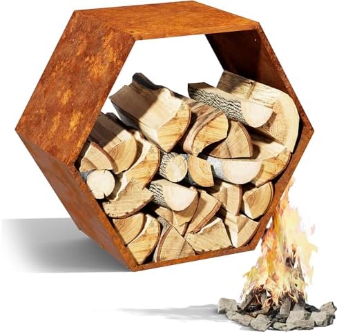Amazon.com: BUYYAH Firewood Log Rack Hexagon Heavy-Duty, Sturdy Log ...