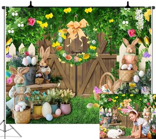 Amazon.com : Caaerttply Spring Easter Photography Backdrops 10x8ft Easter Wood Door Garden Photo ...